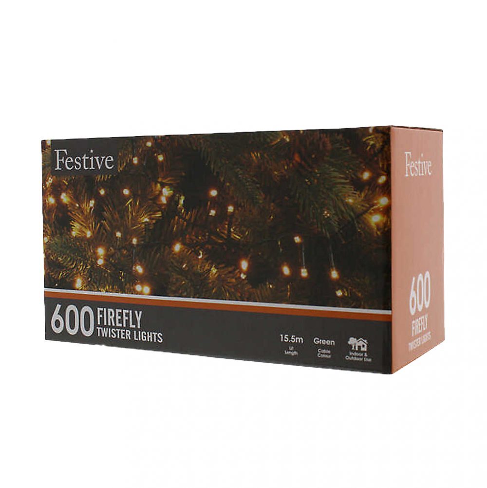 Festive Firefly Twister Lights Indoor Outdoor 5m Flash Function 600 ...